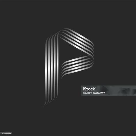 모노그램 레터 P 로고 초기 미니멀 스타일 타이포그래피 디자인 부드러운 메탈릭 리본 곱슬거리는 선 명함 서예 엠블럼 알파벳 P에 대한 스톡 벡터 아트 및 기타 이미지