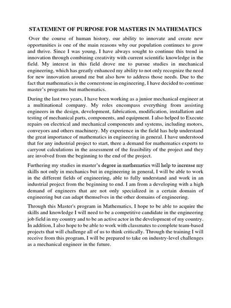 Statement Of Purpose For Masters In Mathematics Download Free Pdf Engineering Knowledge