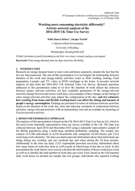 A Systematic Time Use Based Approach For Estimating Residential Energy Consumption Copenhagen