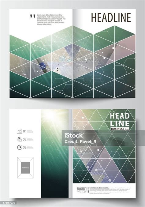 Bi에 대 한 비즈니스 템플릿 접어 책자 잡지 전단지 책자 디자인 서식 파일 벡터 레이아웃 A4 크기를 커버 화학 패턴 육각 분자 구조입니다 의학 과학 기술 개념 2단