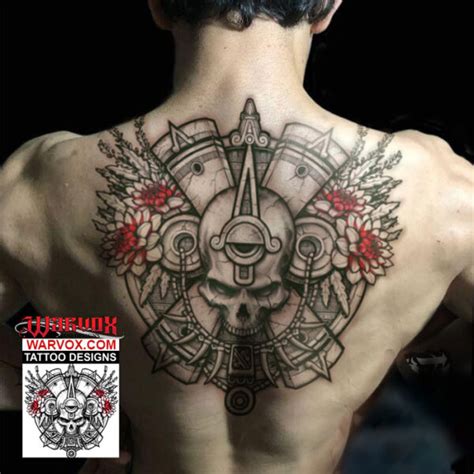 Nahui Ollin Skull Zinnia Haageana Flower Tattoo Aztec Tattoo Ideas