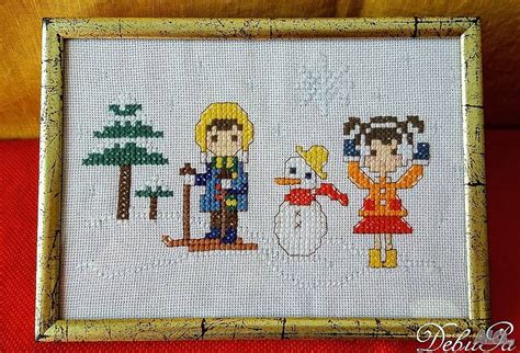 Бродерия в рамка Дечица на ски със Снежко” Гоблени Смолян Красоти рисувани с конц