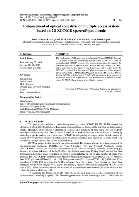 Pdf Enhancement Of Optical Code Division Multiple Access System Based