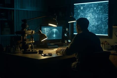 Premium Ai Image A Man Sits At A Desk In Front Of A Computer Screen That Saysbrain