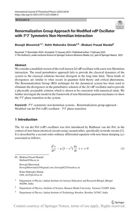 Renormalization Group Approach For Modified Vdp Oscillator With Ptdocumentclass 12pt Minimal