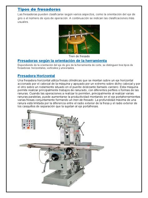 Tipos De Fresadoras Pdf Sector Secundario De La Economía