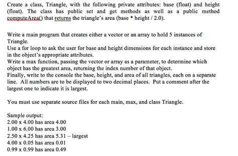 Solved Create A Class Triangle With The Following Private