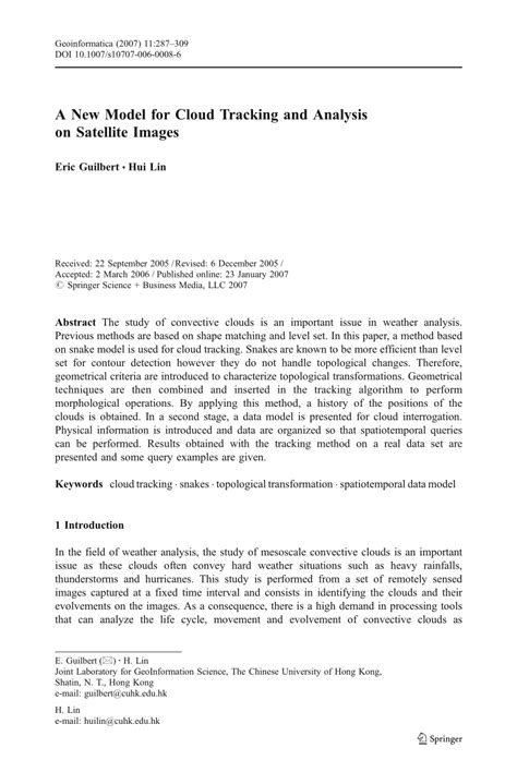 PDF A New Model For Cloud Tracking And Analysis On Satellite Images