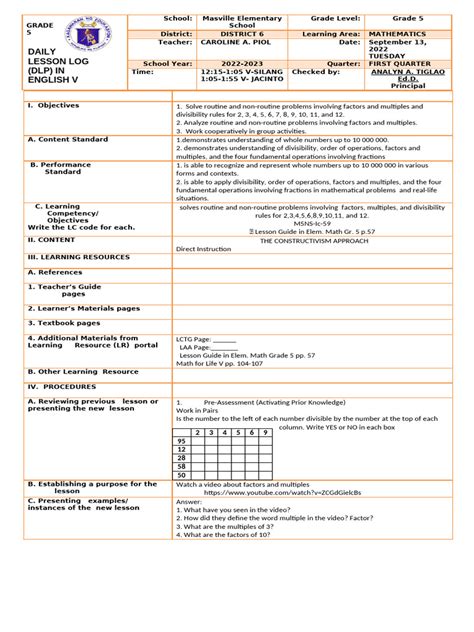 Dlp Solves Word Problem Involving Divisibility Rulescaroline Pdf Learning