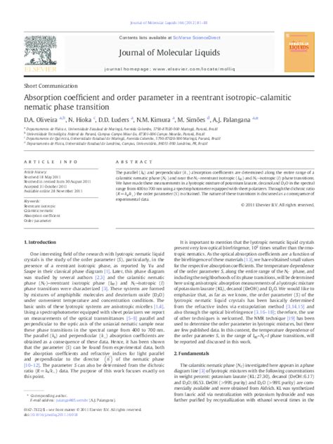Pdf Absorption Coefficient And Order Parameter In A Reentrant