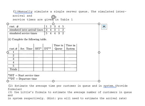 Solved 1 Manually Simulate A Single Server Queue The Chegg