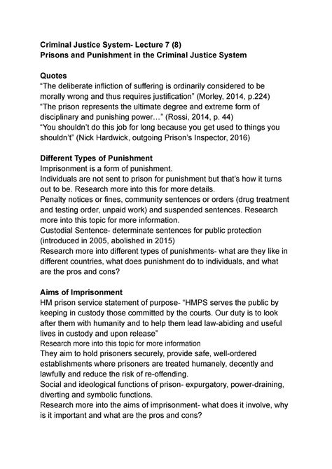Cjs Lecture 7 Criminal Justice System Lecture 7 8 Prisons And Punishment In The Criminal