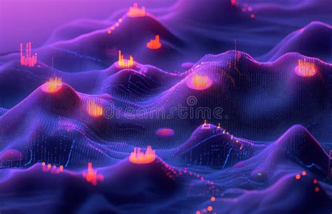 Futuristic Data Visualization With Colorful Peaks And Glowing Effect In