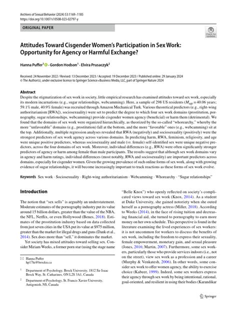 Attitudes Toward Women In Sex Work Pdf Sex Work Social Psychology