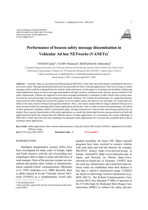 Pdf Performance Of Beacon Safety Message Dissemination In Vehicular Ad Hoc Networks Vanets