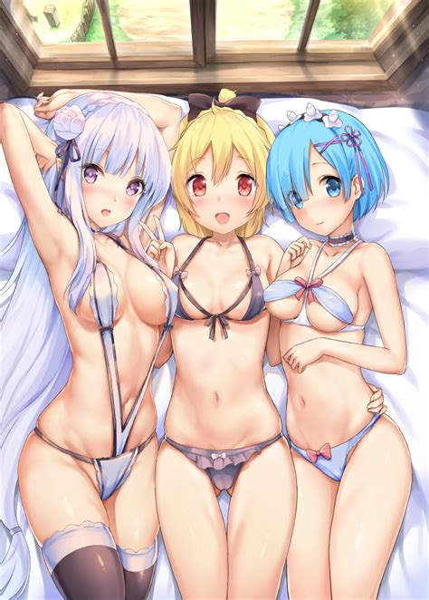 Rem Emilia And Felt Rezero Kara Hajimeru Isekai Seikatsu Drawn By