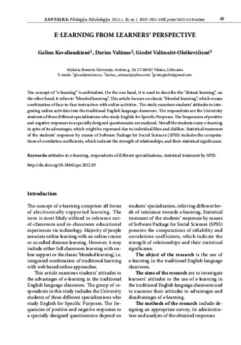 Pdf E Learning From Learners‘ Perspective
