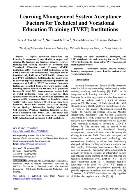 Pdf Learning Management System Acceptance Factors For Technical And