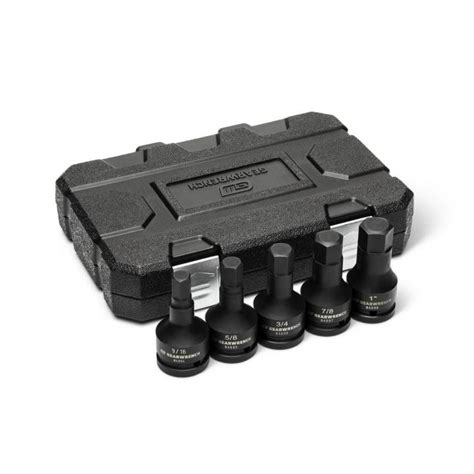 5 Pc 34 Dr Sae Impact Hex Bit Socket Set With Case