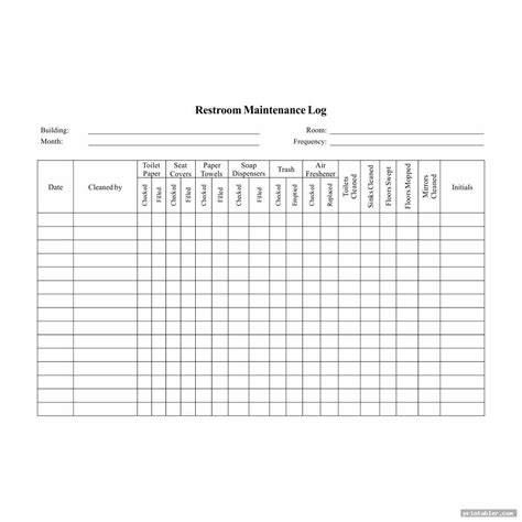 Restroom Cleaning Log Template Printable Gridgit