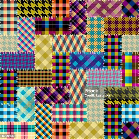 패치워크 섬유 패턴입니다 원활한 퀼트 디자인 배경입니다 고철에 대한 스톡 벡터 아트 및 기타 이미지 고철 직물 0명 Istock