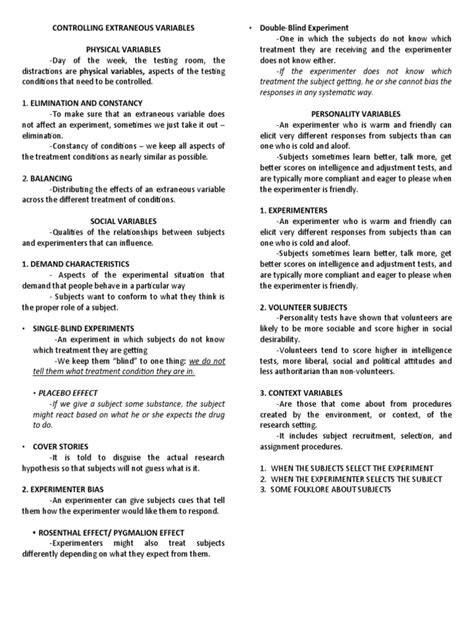 Controlling Extraneous Variables Download Free Pdf Experiment