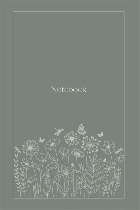 Aesthetic Lined Notebook Green Flower Butterfly 6x9 Lined Undated