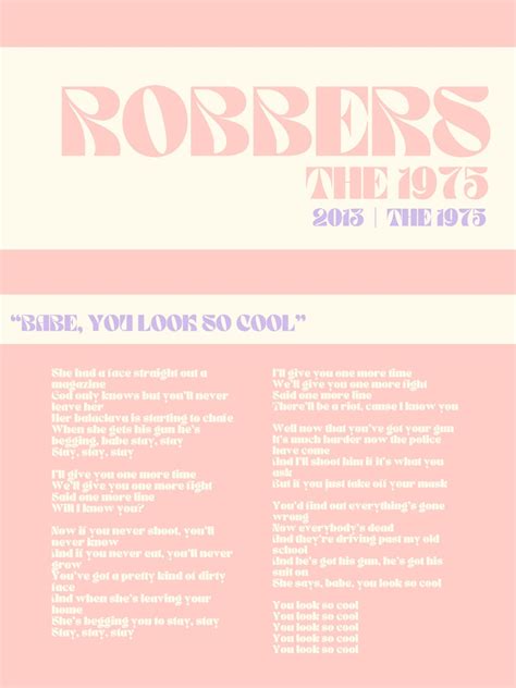 Robbers By The 1975 Music Poster Song Lyric Wall Art Digital Print Customizable Etsy
