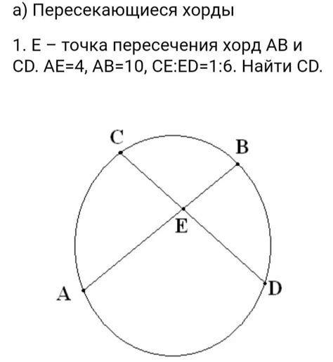 Ответы Mail Пересекающиеся хорды Е точка пересечения хорд АВ и СВ АЕ 4 АВ 10 СЕ Еd 1 6 Найти Cd