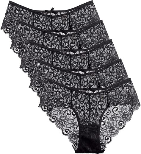 Fallsweet Pack Of 5 Women Lace Panties Sexy Underwear Ultra Thin Briefs