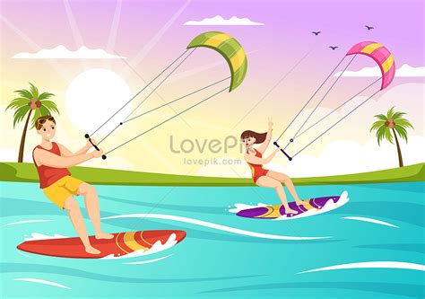 카이트서핑 그림 일러스트 무료 다운로드 Lovepik