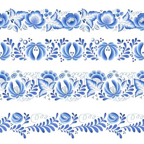 Голубые цветы цветочный русский фарфор красивый народный орнамент иллюстрация Бесшовные