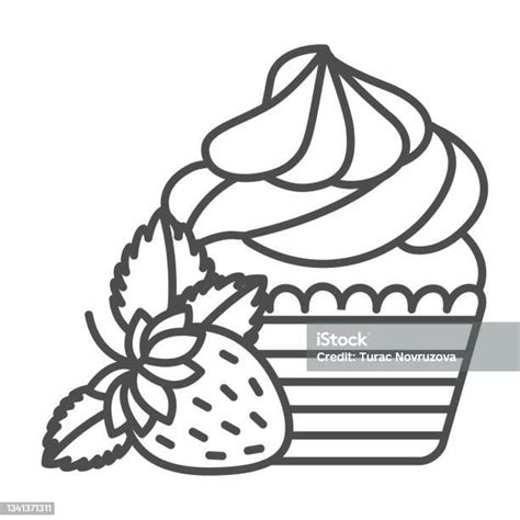 얇게 썬 아이콘 페이스트리 컨셉 화이트 배경의 과일 머핀 벡터 사인 모바일 컨셉 및 웹 디자인을 위한 윤곽 스타일 아이콘이 있는