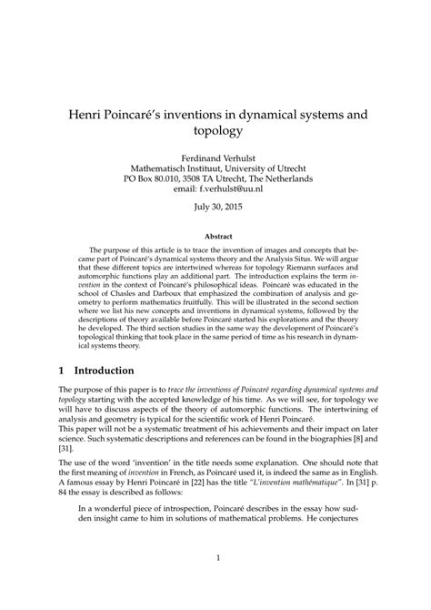 Pdf Henri Poincarés Inventions In Dynamical Systems And Topology
