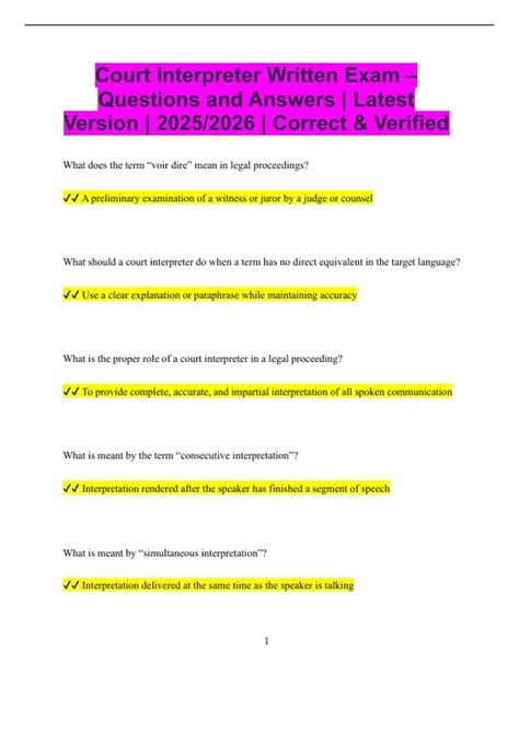 Court Interpreter Written Exam Questions And Answers Latest Version 2025 2026 Correct