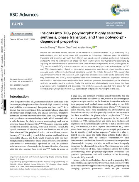 Pdf Insights Into Tio2 Polymorphs Highly Selective Synthesis Phase Transition And Their