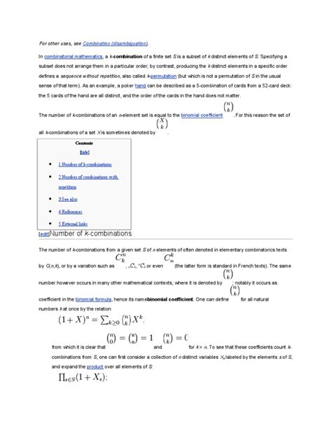 Number Of K Combinations Combinatorial Mathematics Pdf Discrete Mathematics Mathematical