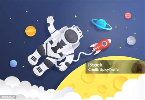 용지 절단 공간입니다 우주선 별과 행성 은하계의 우주인과 우주에서 만화 우주 비행사 우주 비행사와 벡터 배경 로켓에 대한 스톡