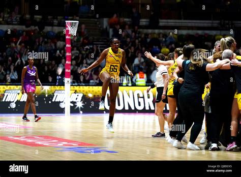 Manchester Thunders Joyce Mvula Celebrates Their Victory At The End Of The Match During The