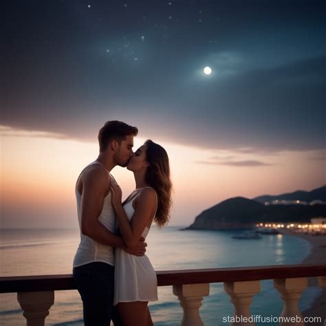 Passionate Kiss In Tropical Paradise Stable Diffusion Online