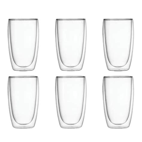 Double Wall Glass Tumbler Double Wall Coffee Mug 450ml Set Of 6