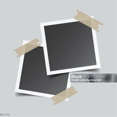 회색 배경에 절연 접착 테이프로 사진 프레임 당신의 사진 및 그림 벡터 일러스트 레이 션 0명에 대한 스톡 벡터 아트 및 기타 이미지 Istock