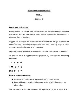 Lecture AI Contains Notes Of BCA Course On Artificial Intelligence Artificial Intelligence