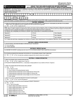 Fillable Online Vba Va VA Form 21 0960J 4 URINARY TRACT INCLUDING BLADDER AND URETHRA