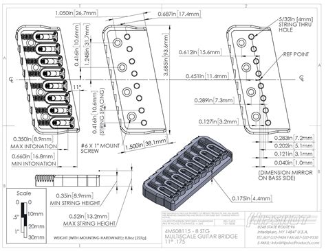 8 String Multi Scale Fixed Guitar Bridge