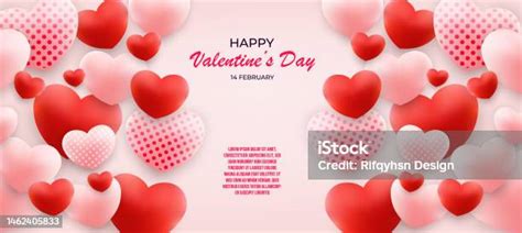 해피 발렌타인 데이 포스터 또는 분홍색 배경에 하트 모양과 구름이 있는 배너 프로모션 및 쇼핑 템플릿 또는 사랑과 발렌타인 데이