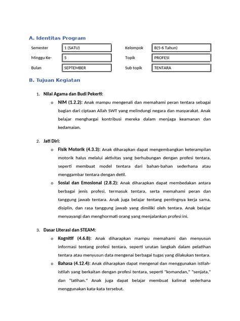 Modul Tentara Tk B Yunus G Pamong Pdf Karier And Perkembangan