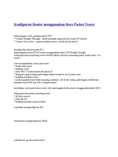 Konfigurasi Router Menggunakan Sisco Packet Tracer Pdf