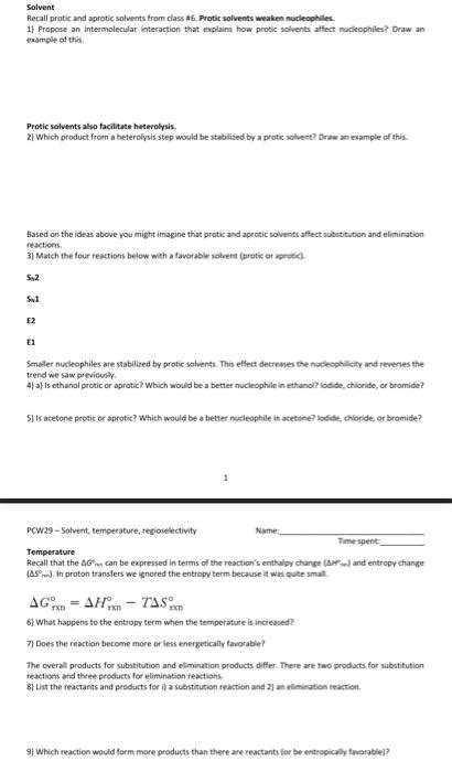 Solved Solvent Recall Protic And Aprotic Solvents Trom Class