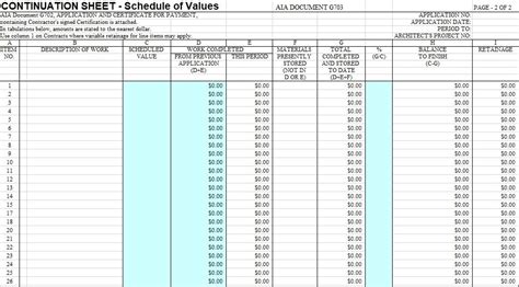 Schedule Of Values Excel Template